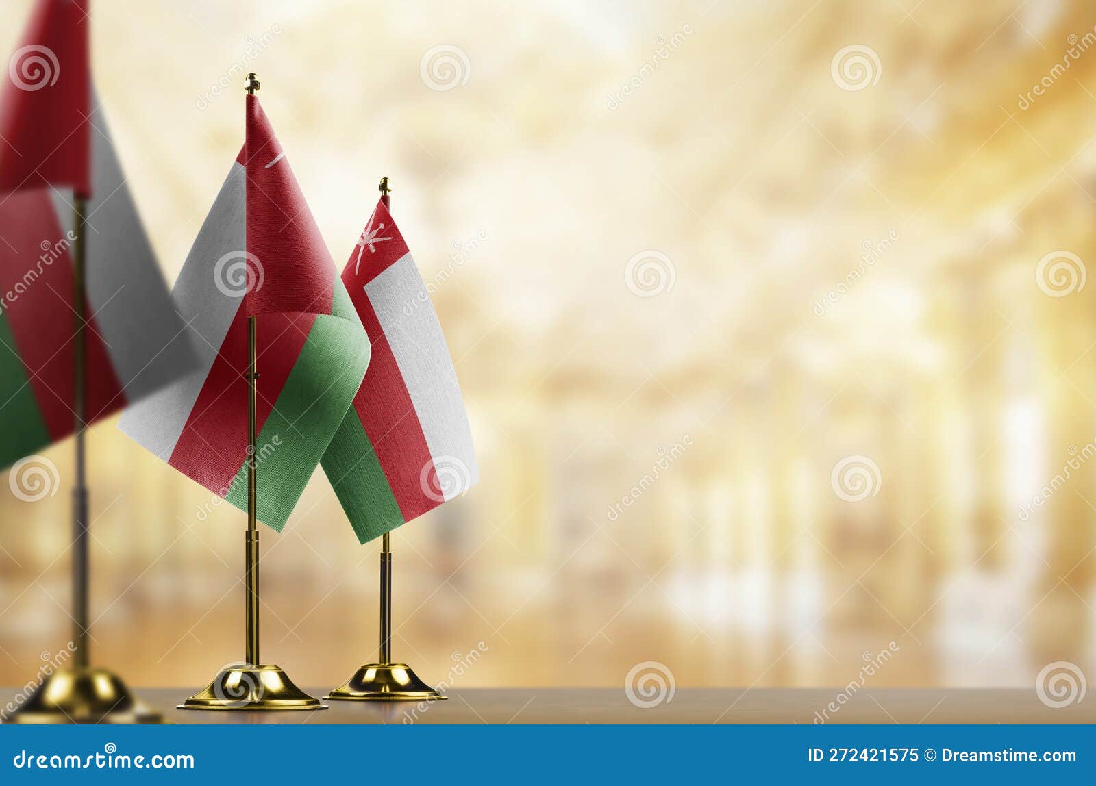 Small Flags of the Oman on an Abstract Blurry Background Stock Image ...