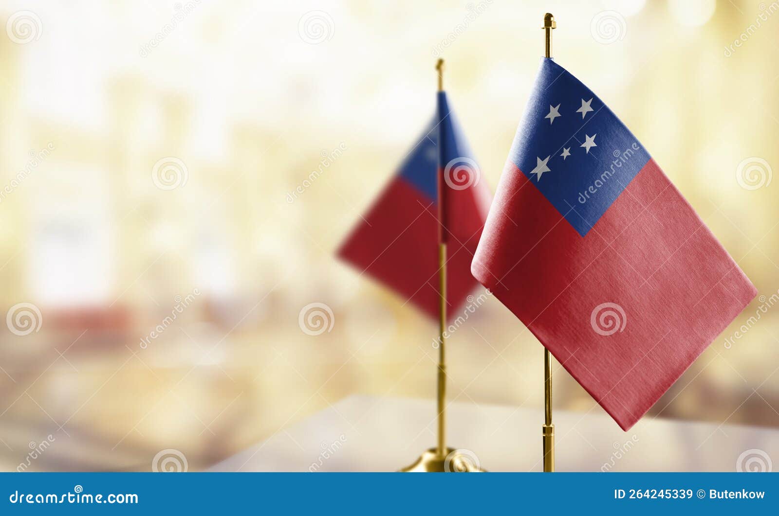 Small Flags of the Samoa on an Abstract Blurry Background Stock Image ...