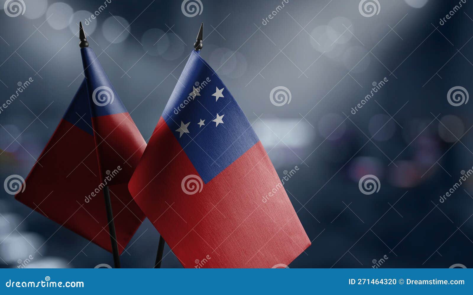 Small Flags of the Samoa on an Abstract Blurry Background Stock Photo ...
