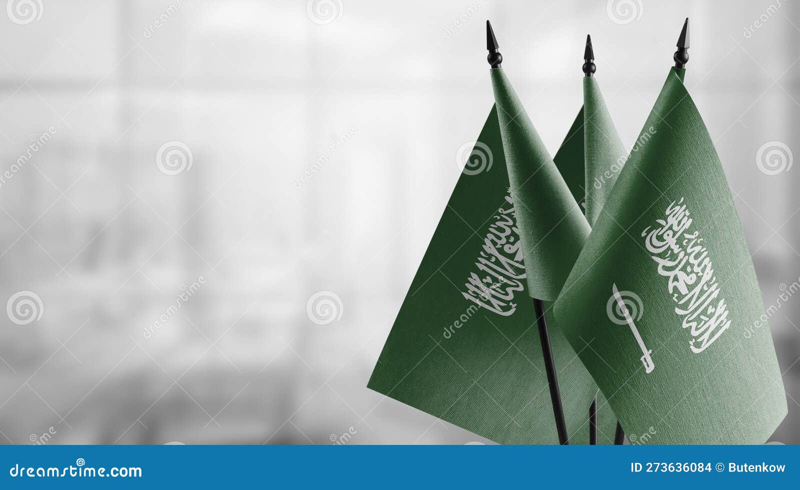 Small Flags of the Saudi Arabia on an Abstract Blurry Background Stock ...