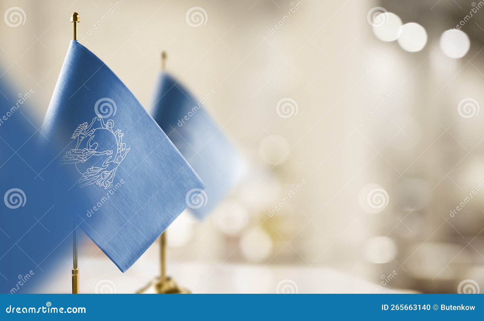 Small Flags of the Semeral Postal Union on an Abstract Blurry ...
