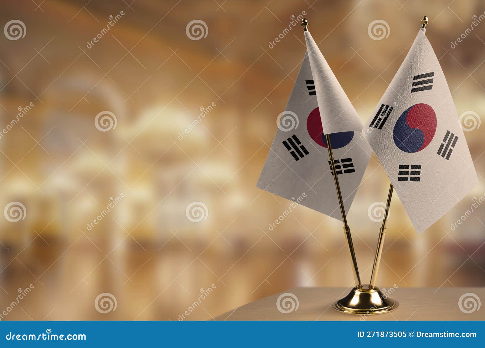 Small Flags of the South Korean on an Abstract Blurry Background Stock ...