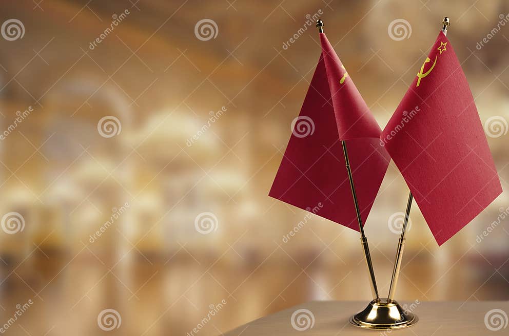 Small Flags of the USSR on an Abstract Blurry Background Stock Photo ...