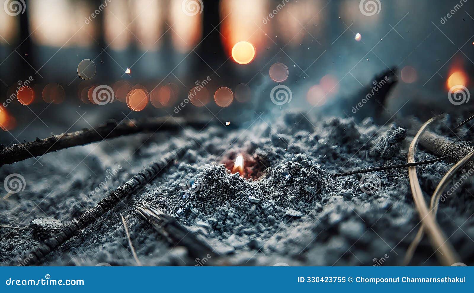 Small Flames on the Forest Floor. the Ashes are Gray and Powdery Stock ...