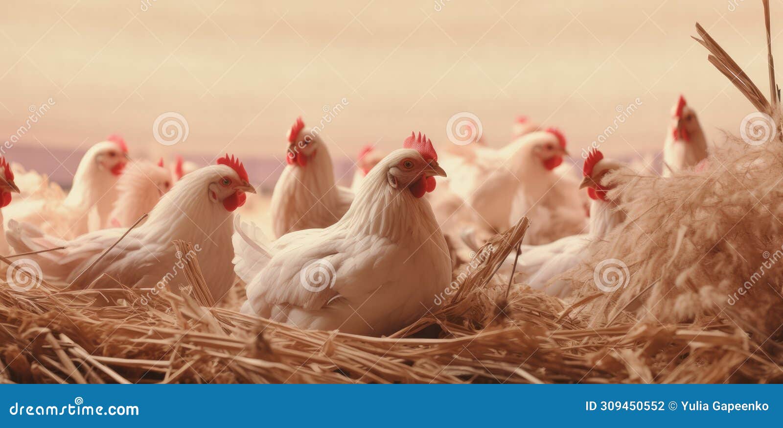 A Small Flock of Chickens on Hay Stock Photo - Image of generative ...