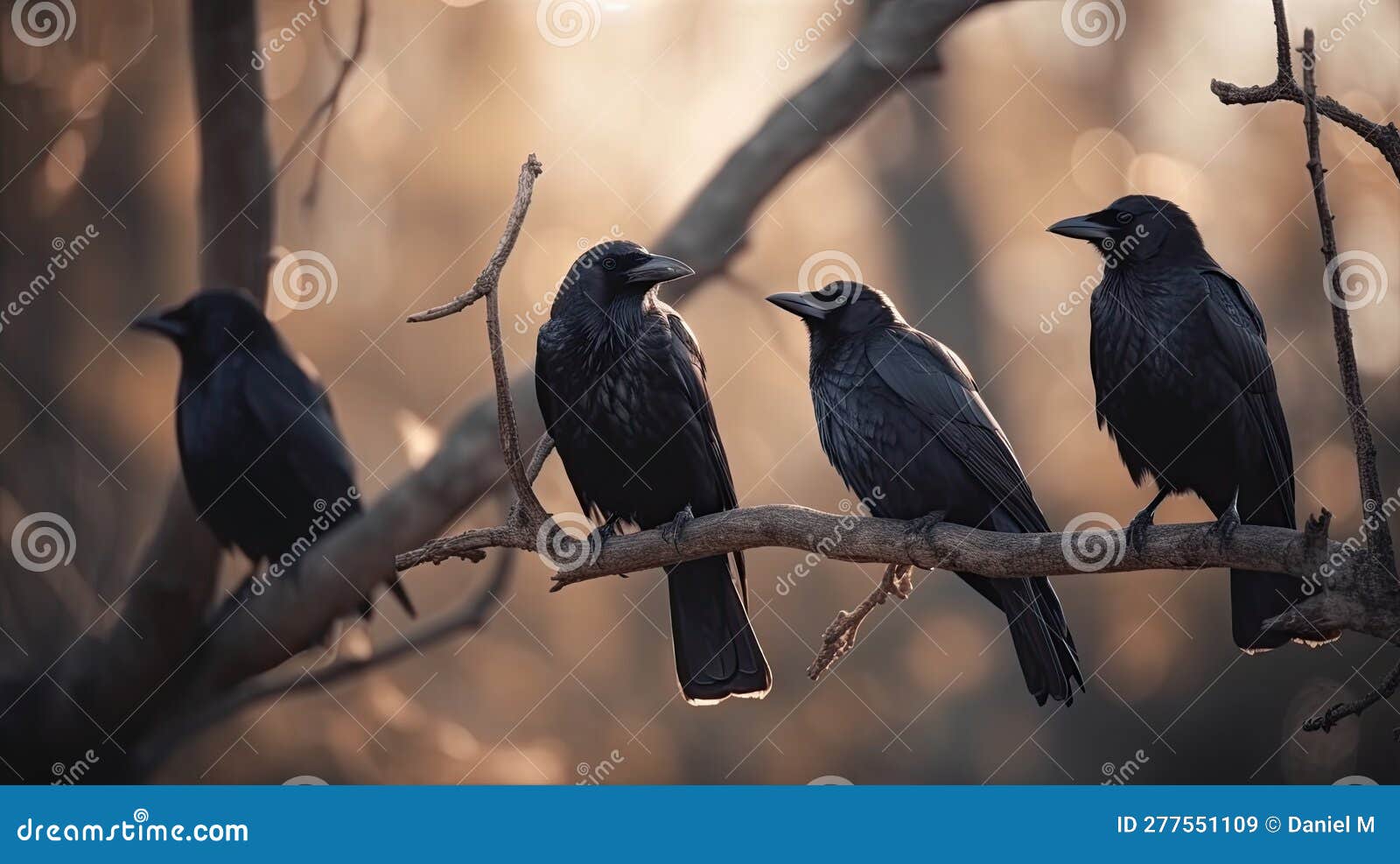 A Small Flock of Crows Resting on a Tree Branch in the Park. Stock ...
