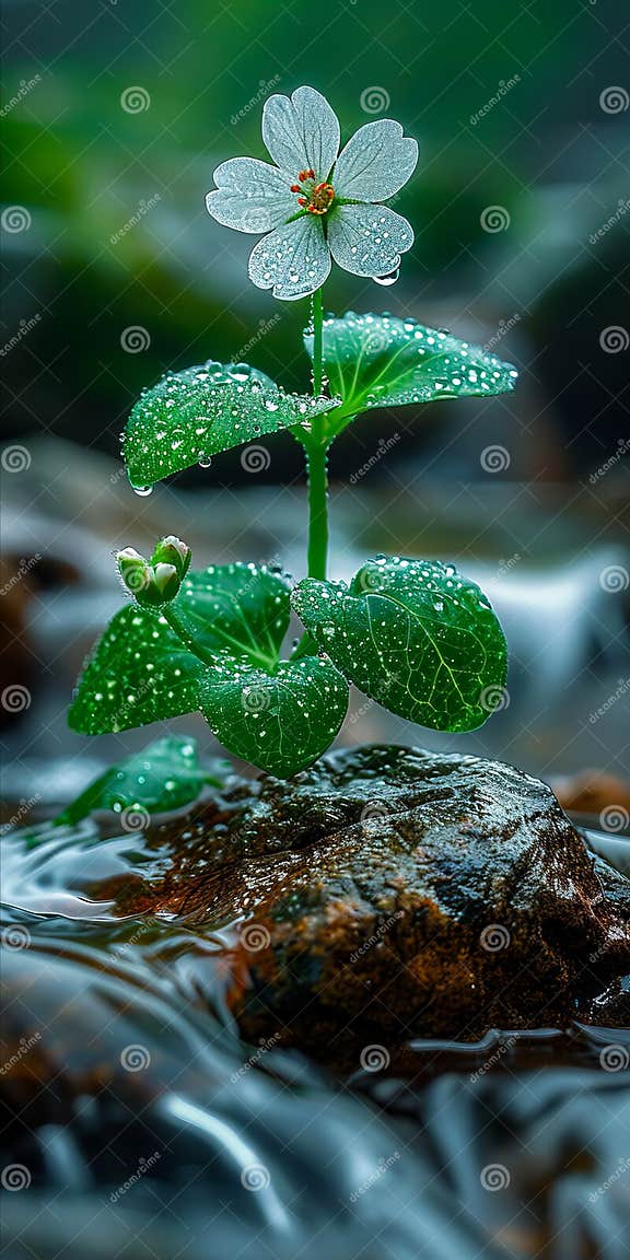 A Small Flower is Growing in the Water Stock Photo - Image of stone ...