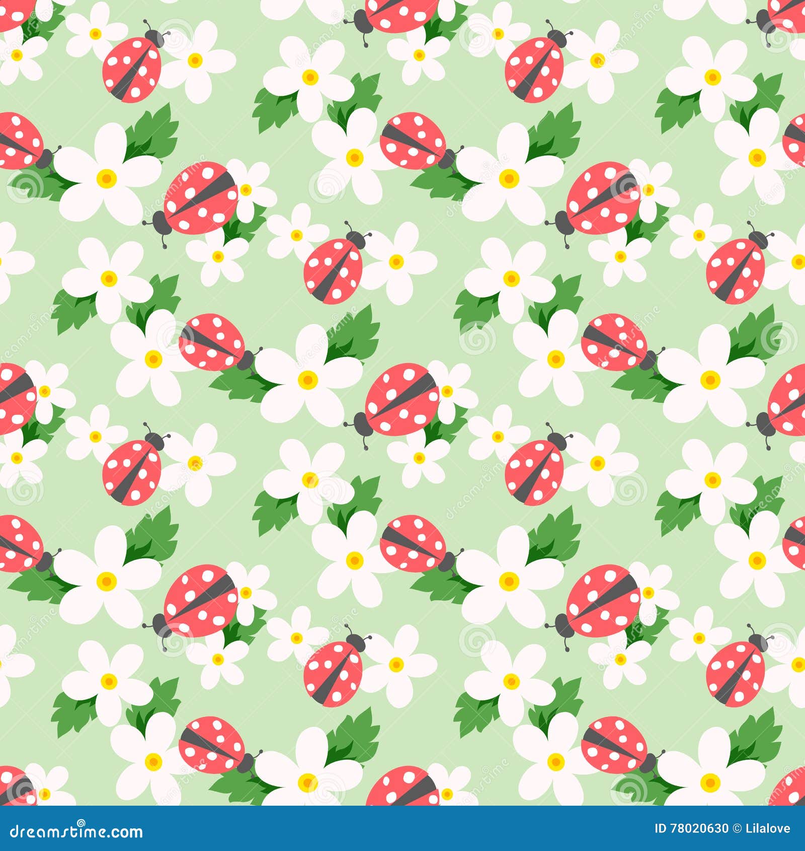 Small Flower Vector With Ladybug Seamless Pattern | CartoonDealer.com ...