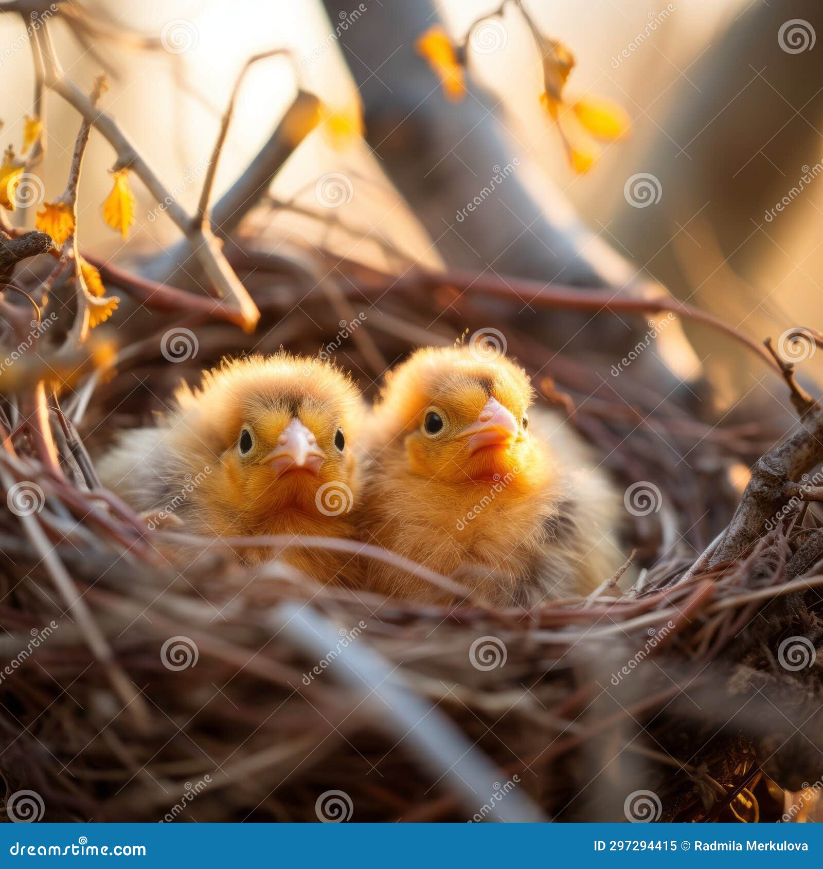 Small, Fluffy Chicks Sitting in a Nest among Branches Stock Image ...