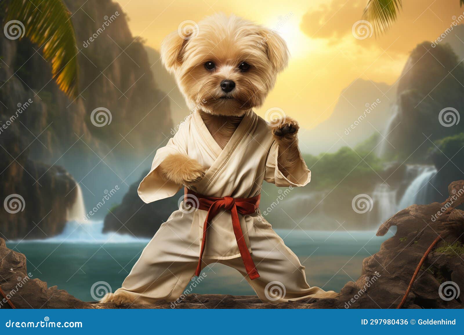 Small Fluffy Dog Mastering Karate at Sunset Stock Photo - Image of ...