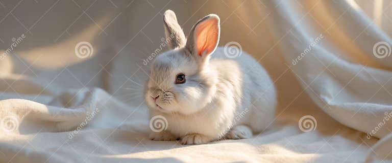 Small Fluffy Rabbit Resting on Soft Surface during Afternoon Light ...