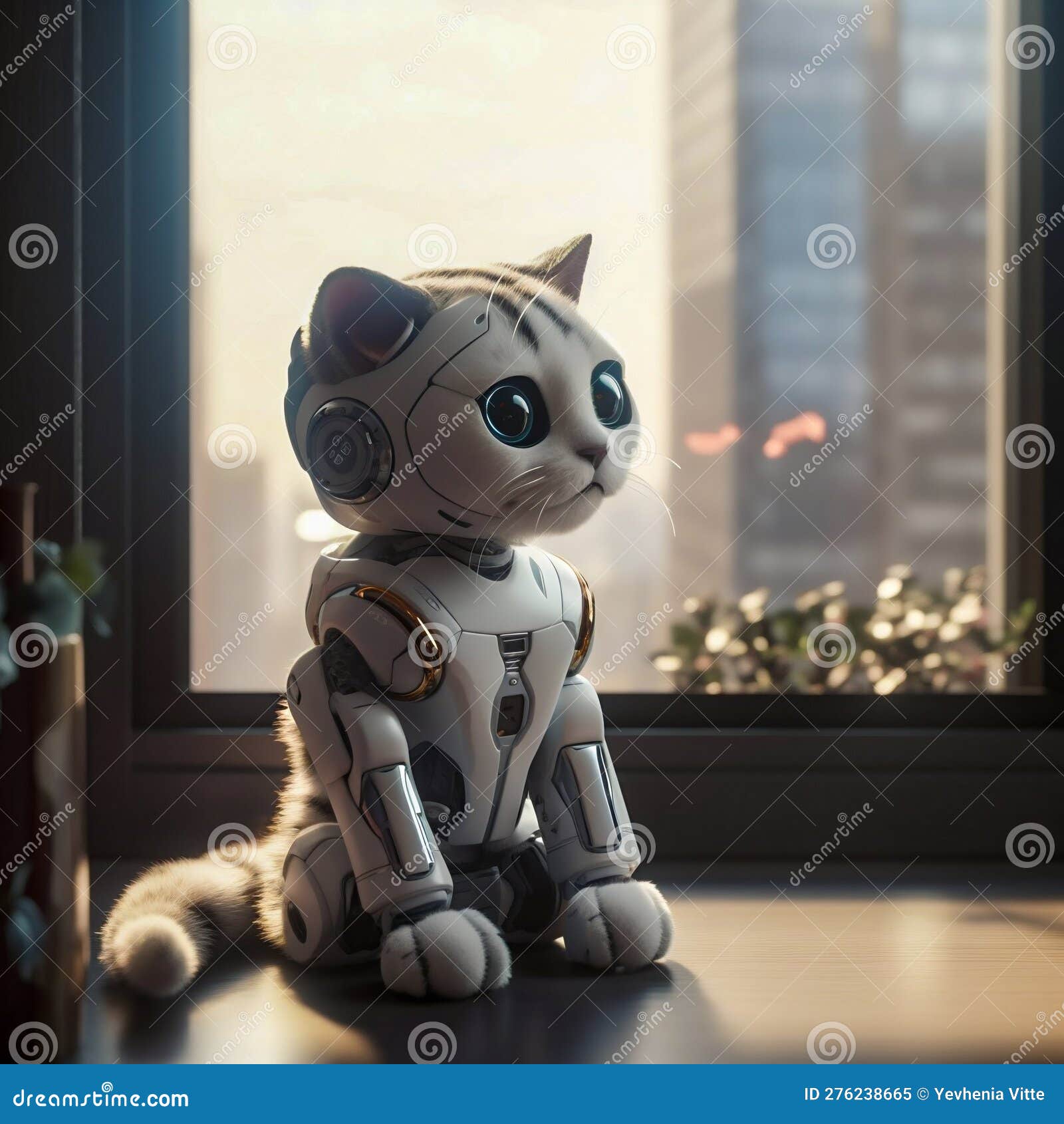 A Small, Fluffy Robotic Kitten. Generative AI Stock Illustration ...