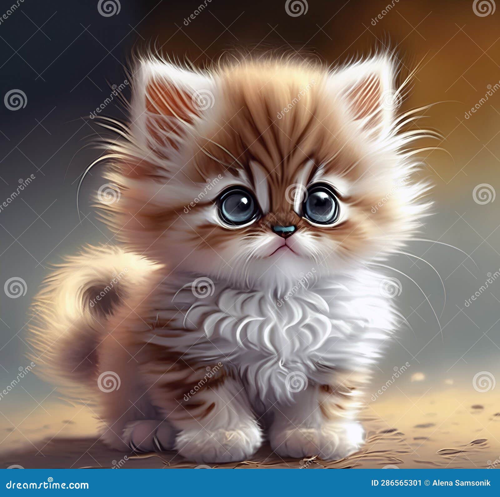 A Small Fluffy Sad Kitten of Red Color. Stock Illustration ...
