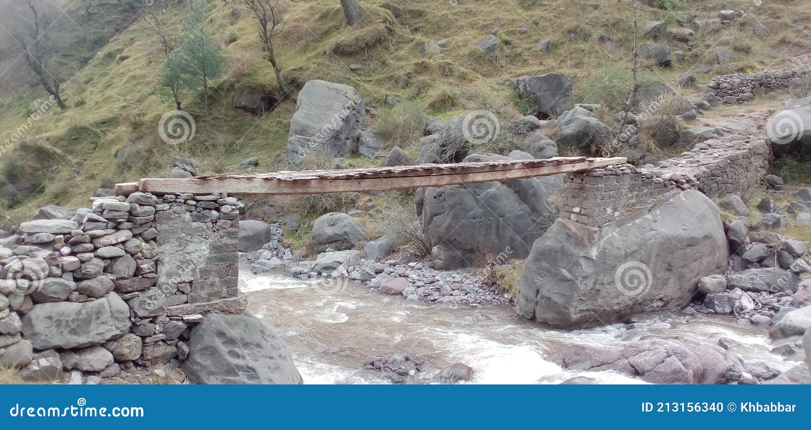 Small Footbridge at River in Kashmir. Stock Photo - Image of boulder ...