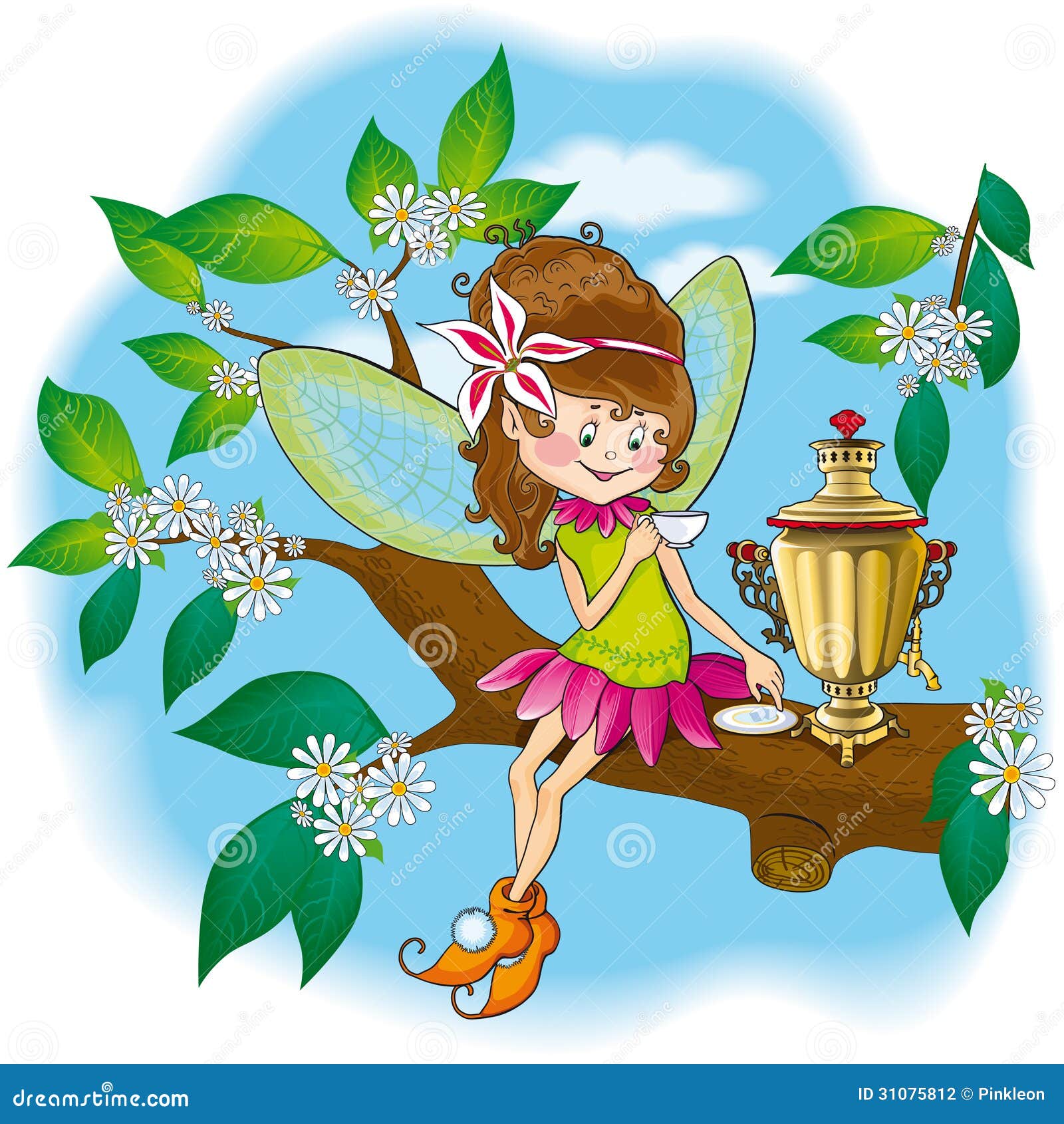 Small Forest Fairy Tea Drinkers Stock Vector - Illustration of sitting ...
