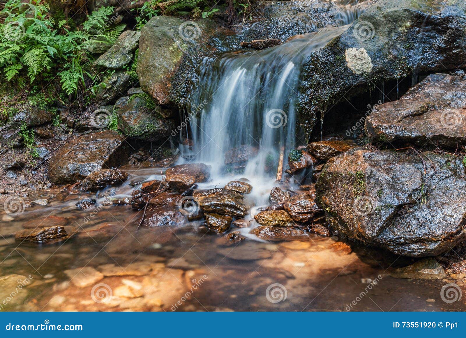 Small Forest Waterfall Orange Rock Stock Photo - Image of water ...