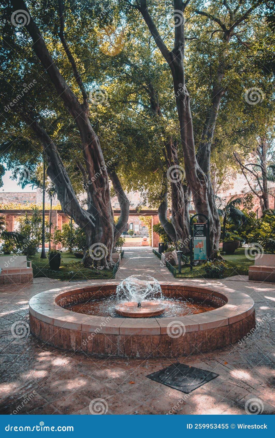 Small Fountain in the Middle of a Park with Beautiful Trees Stock Image ...