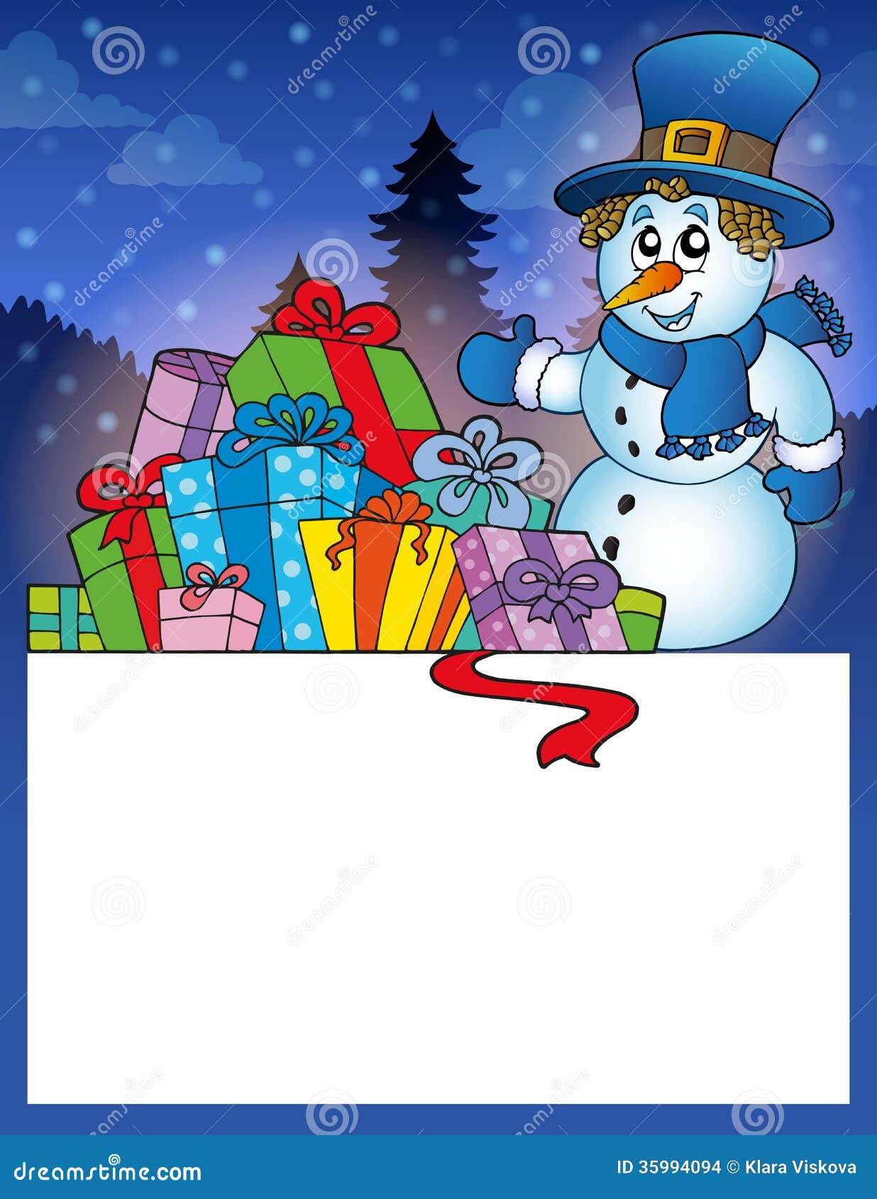 Small frame with snowman 1 stock vector. Illustration of draw - 35994094