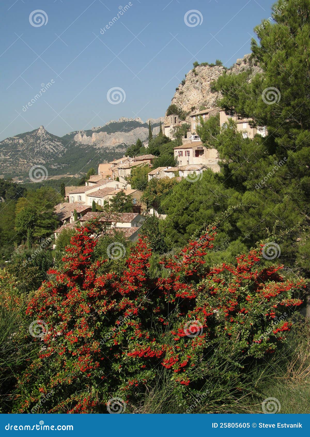 Small French Hillside Village Stock Image - Image of field, village ...