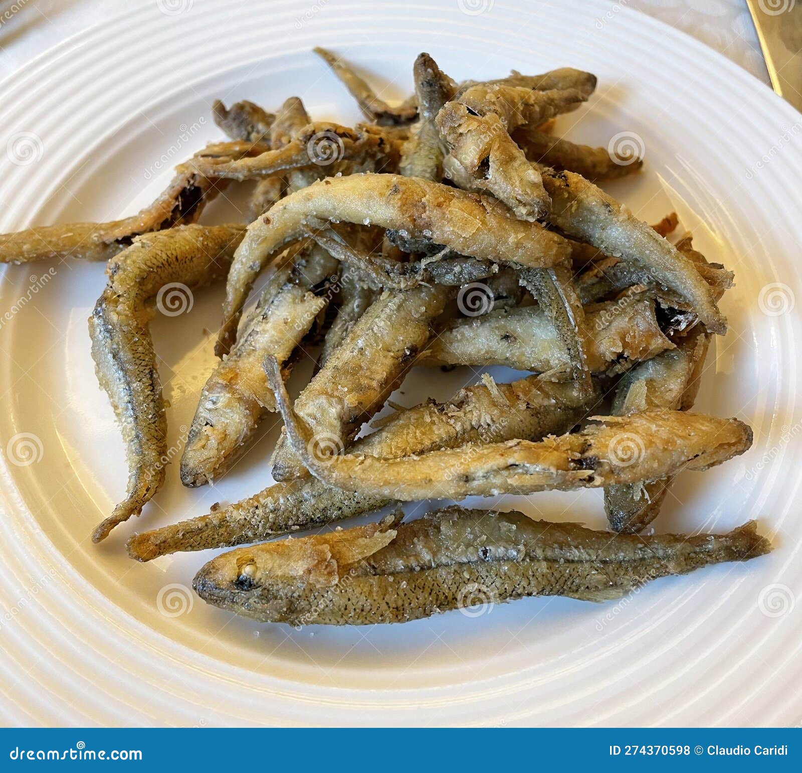 Small Fried Fish Served on a White Dish Stock Photo - Image of ...