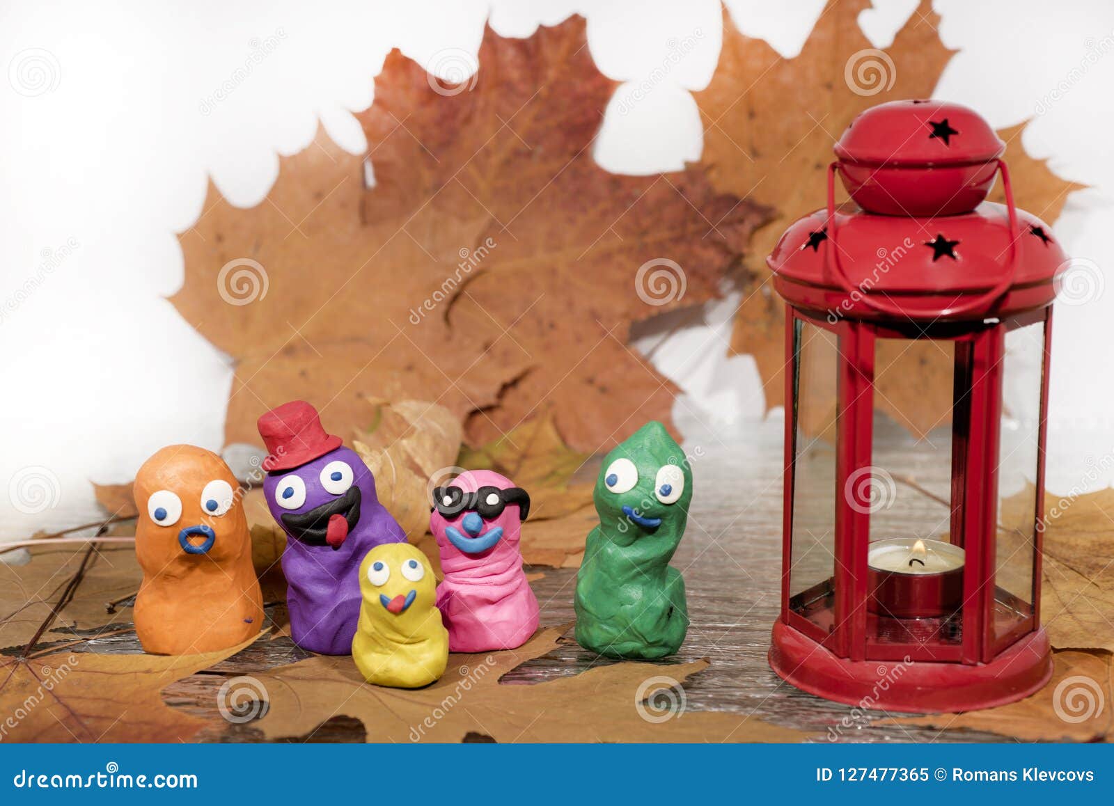 Small Funny Figures Made from Play Clay. Autumn Abstraction Stock Image ...