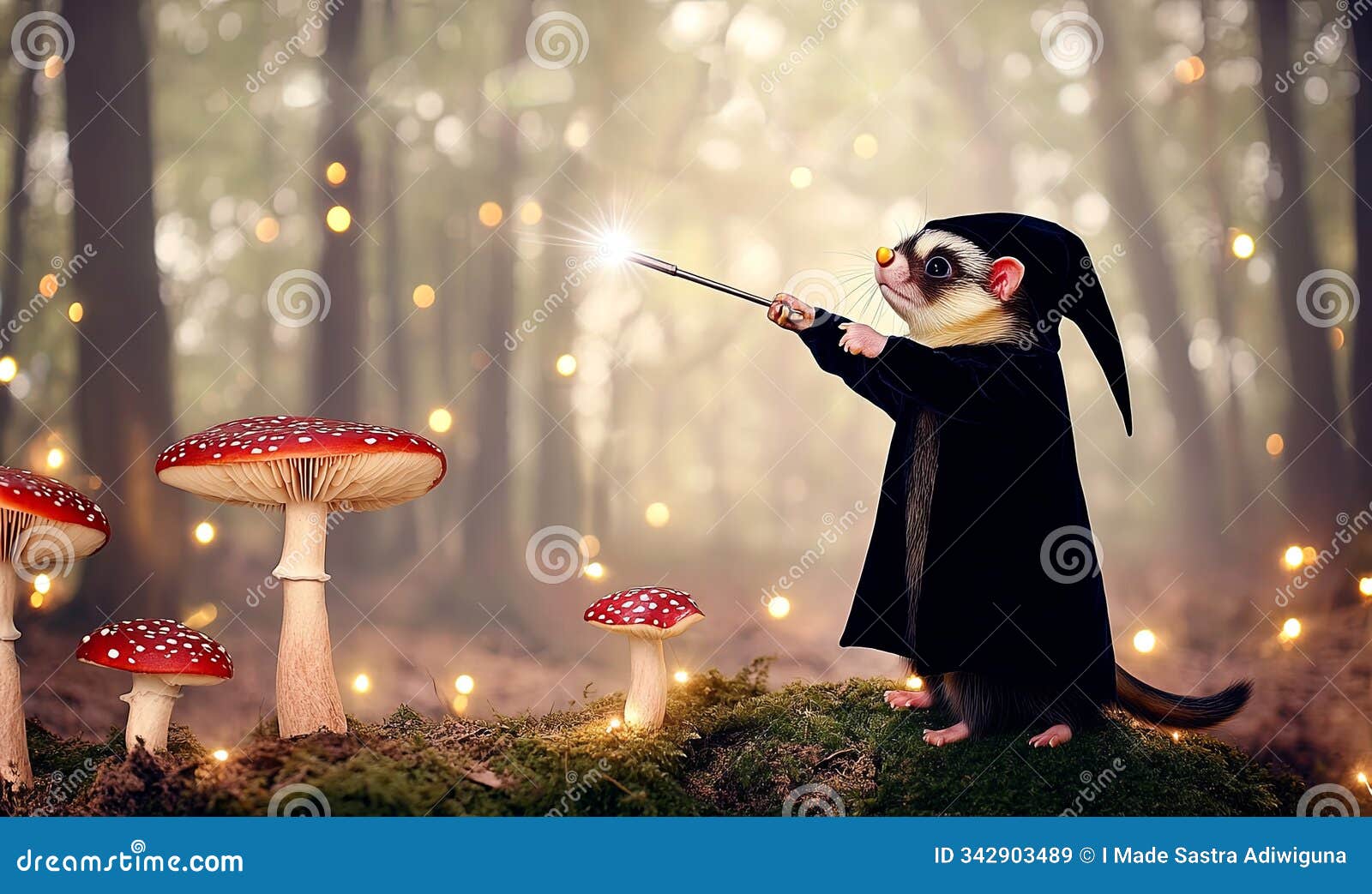 A Small Furry Creature Dressed As a Wizard Casts a Spell with a Wand in ...