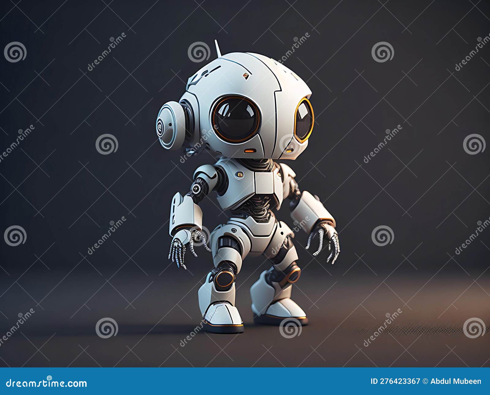 A Small Futuristic Robot in the Studio Looking at Side Stock ...