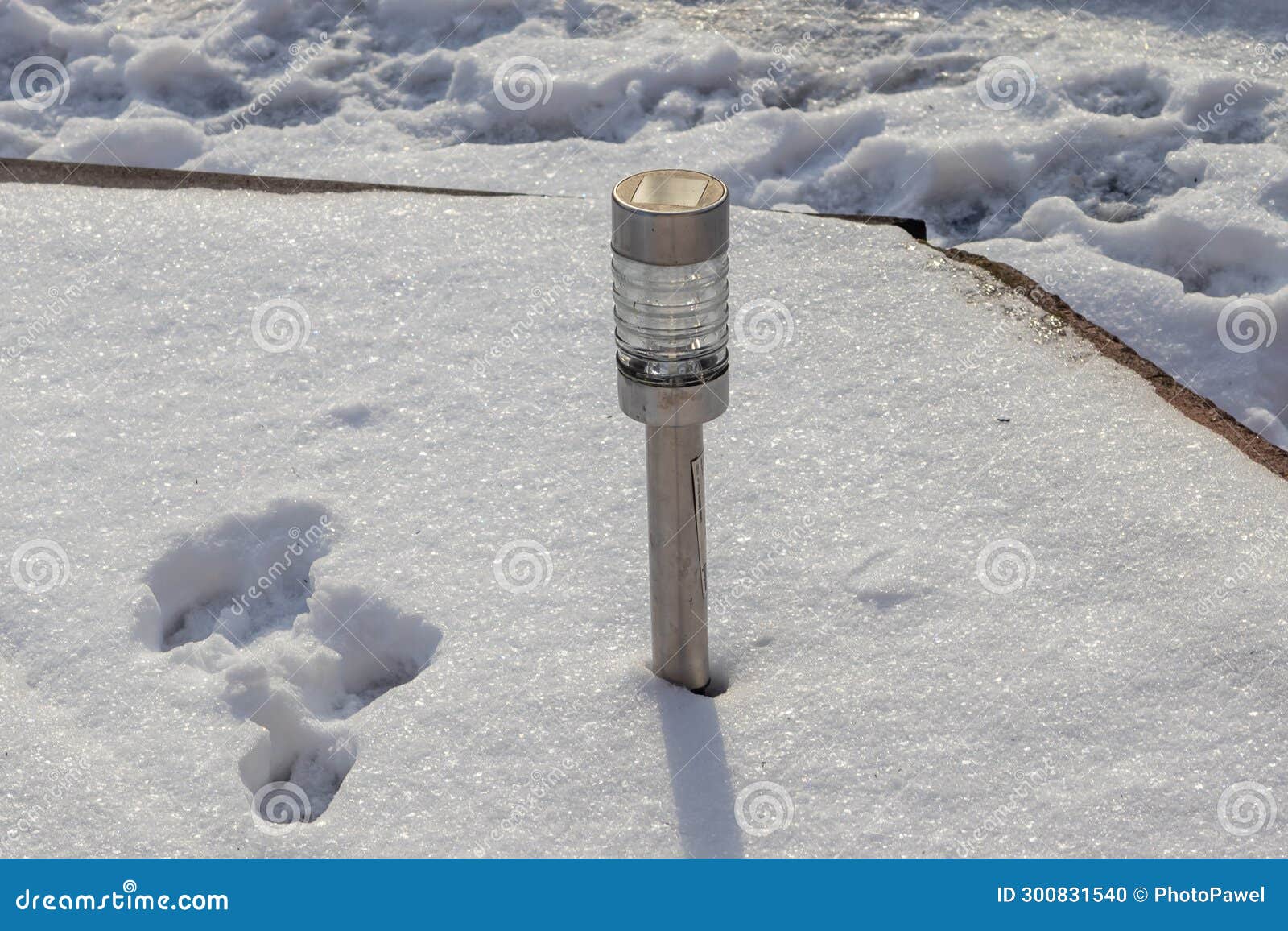 Small Garden Lamp Covered with Fresh Snow at Night. Stock Photo - Image ...