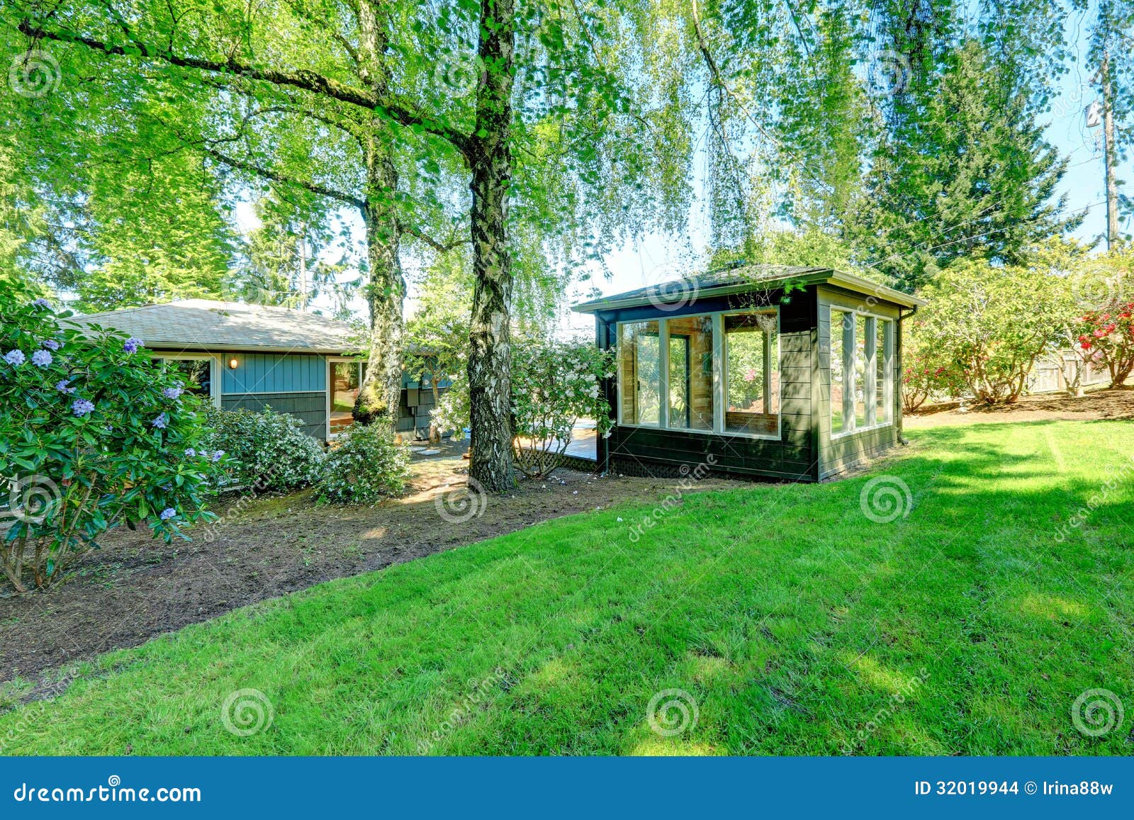Small Garden Studio in a Separate Room with Window Walls. Stock Photo ...