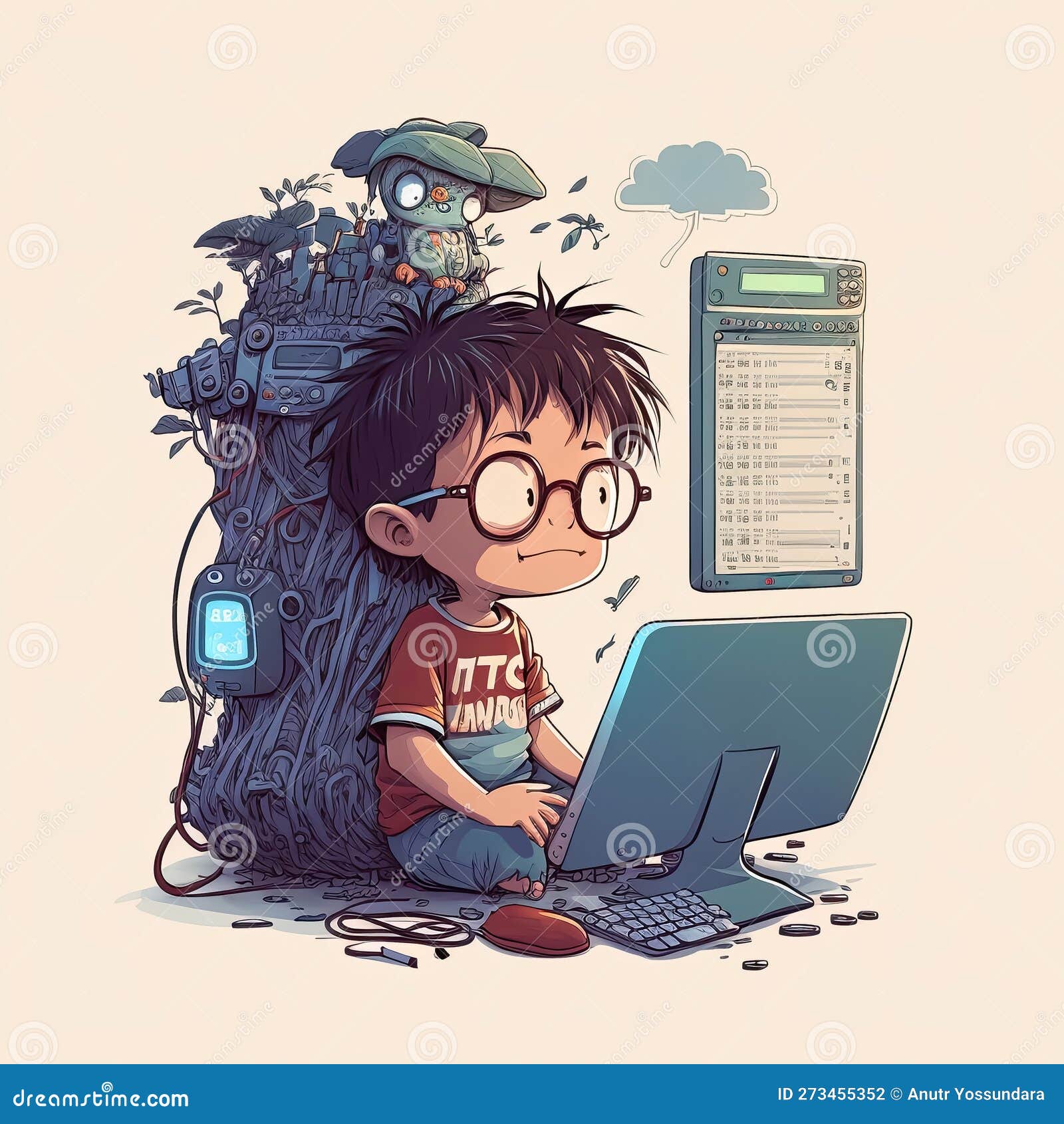 Small Genius Kid Sitting with Computer Learning Coding. Stock ...