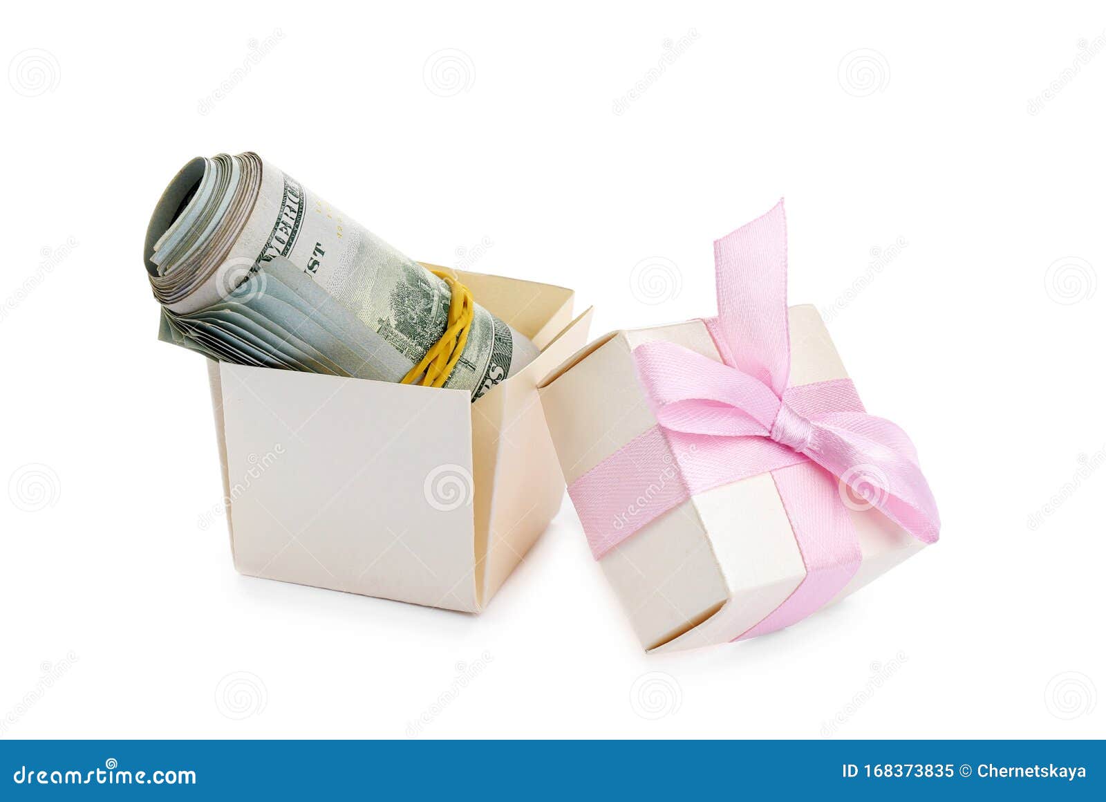 Small Gift Box with Dollar Bills Isolated Stock Image - Image of ...