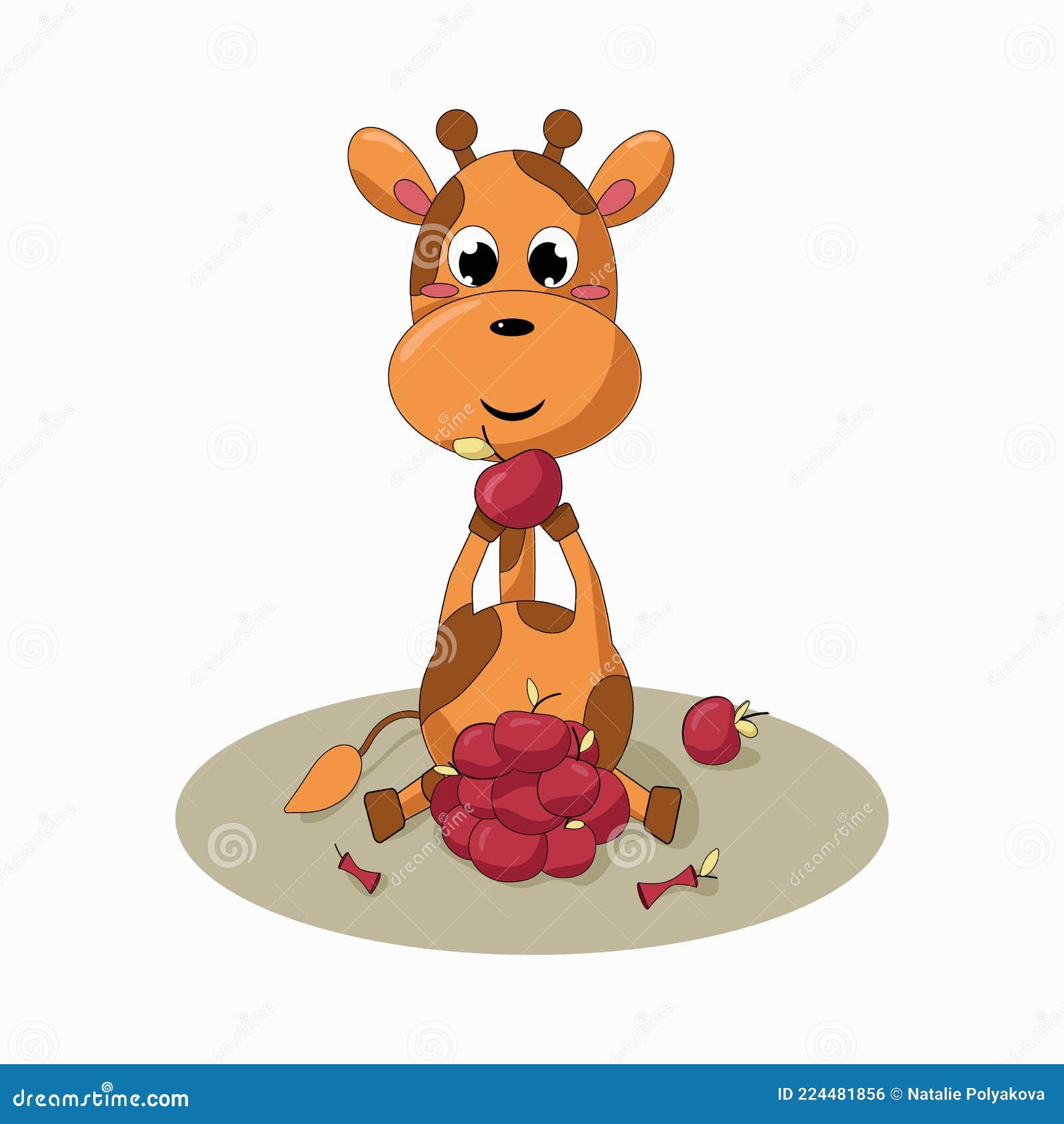 Small Giraffe Eats Red Apples Stock Vector - Illustration of eats ...