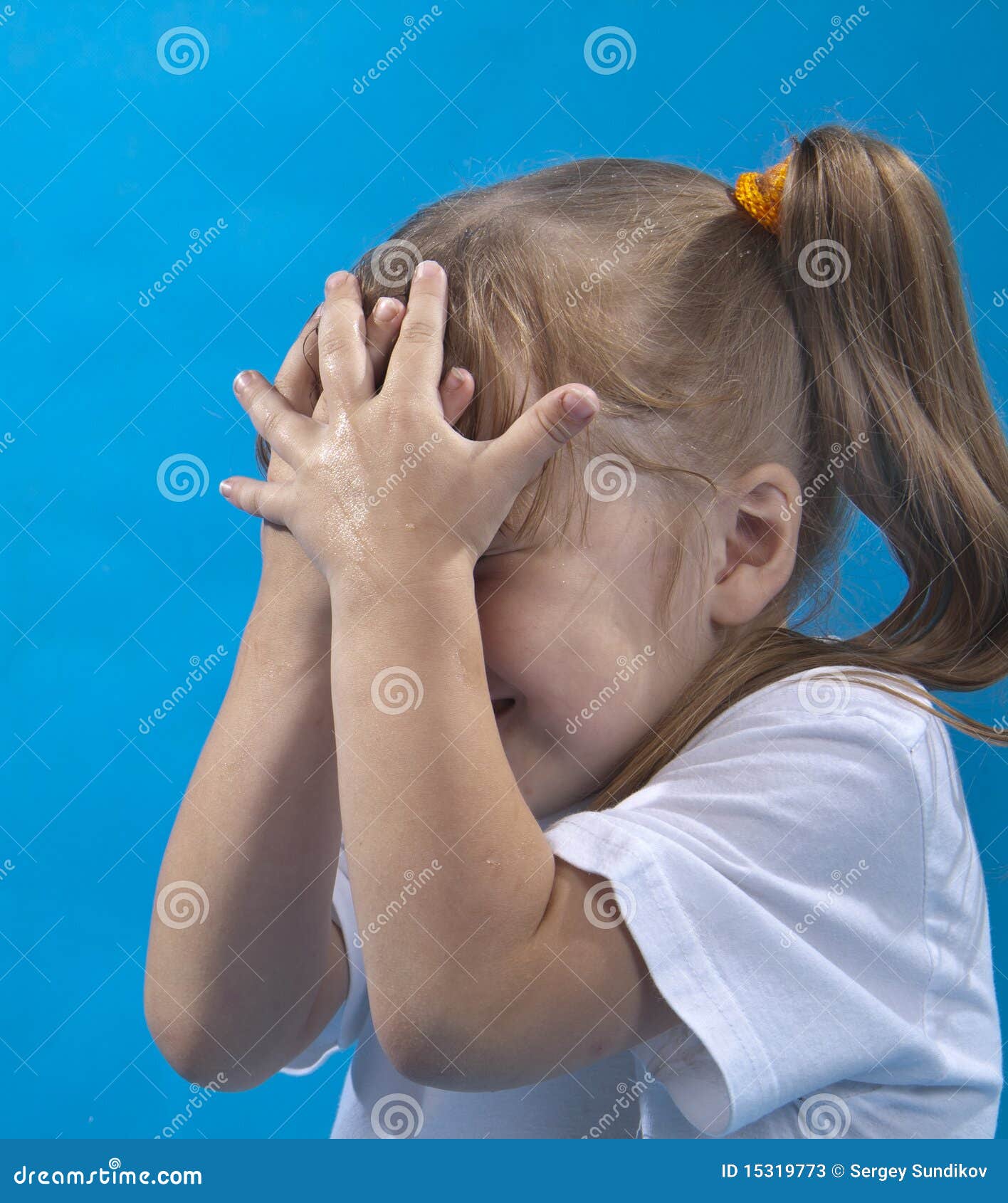 Small Girl is Covering Her Face Stock Image - Image of blue, child ...