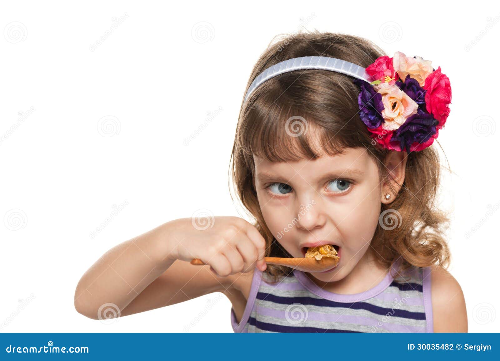 Small Girl Eats with a Spoon Stock Photo - Image of isolated, child ...