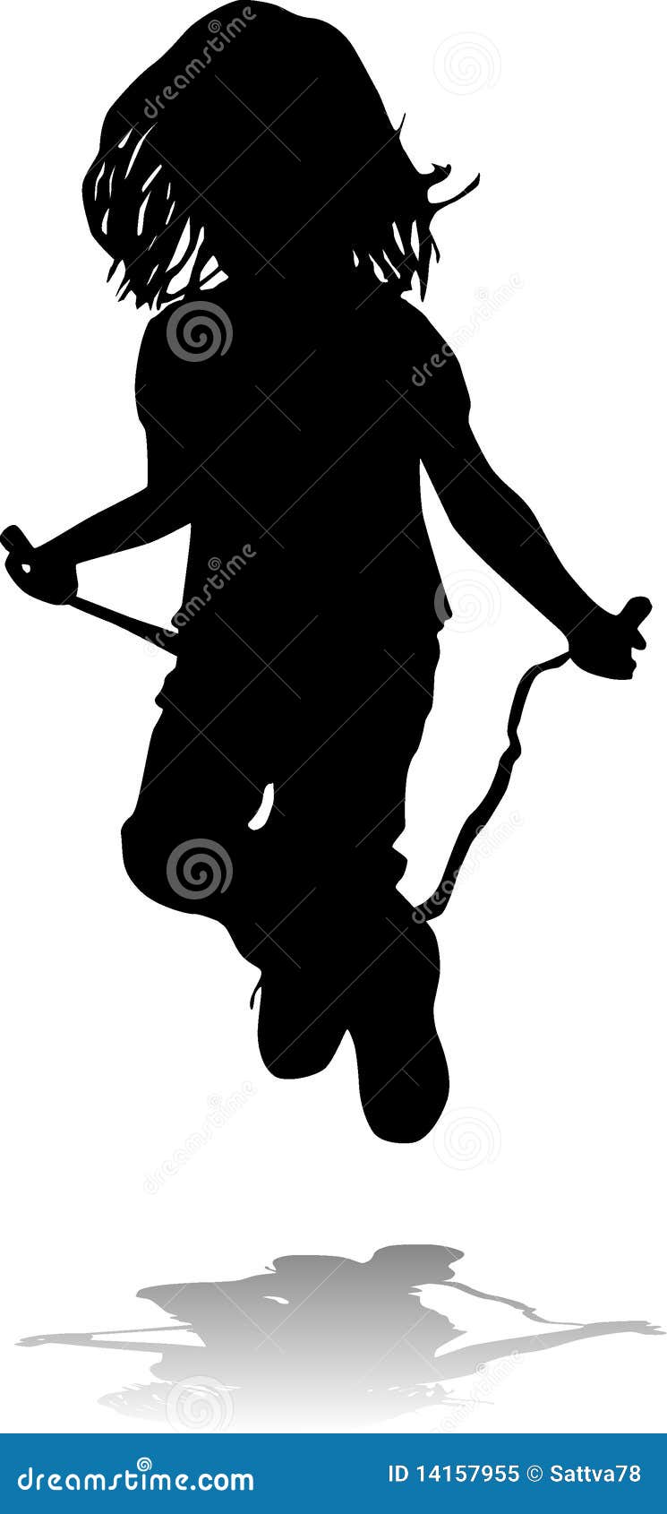 Girl Jumping Rope Vector Illustration. Cute Little Girl Playing ...