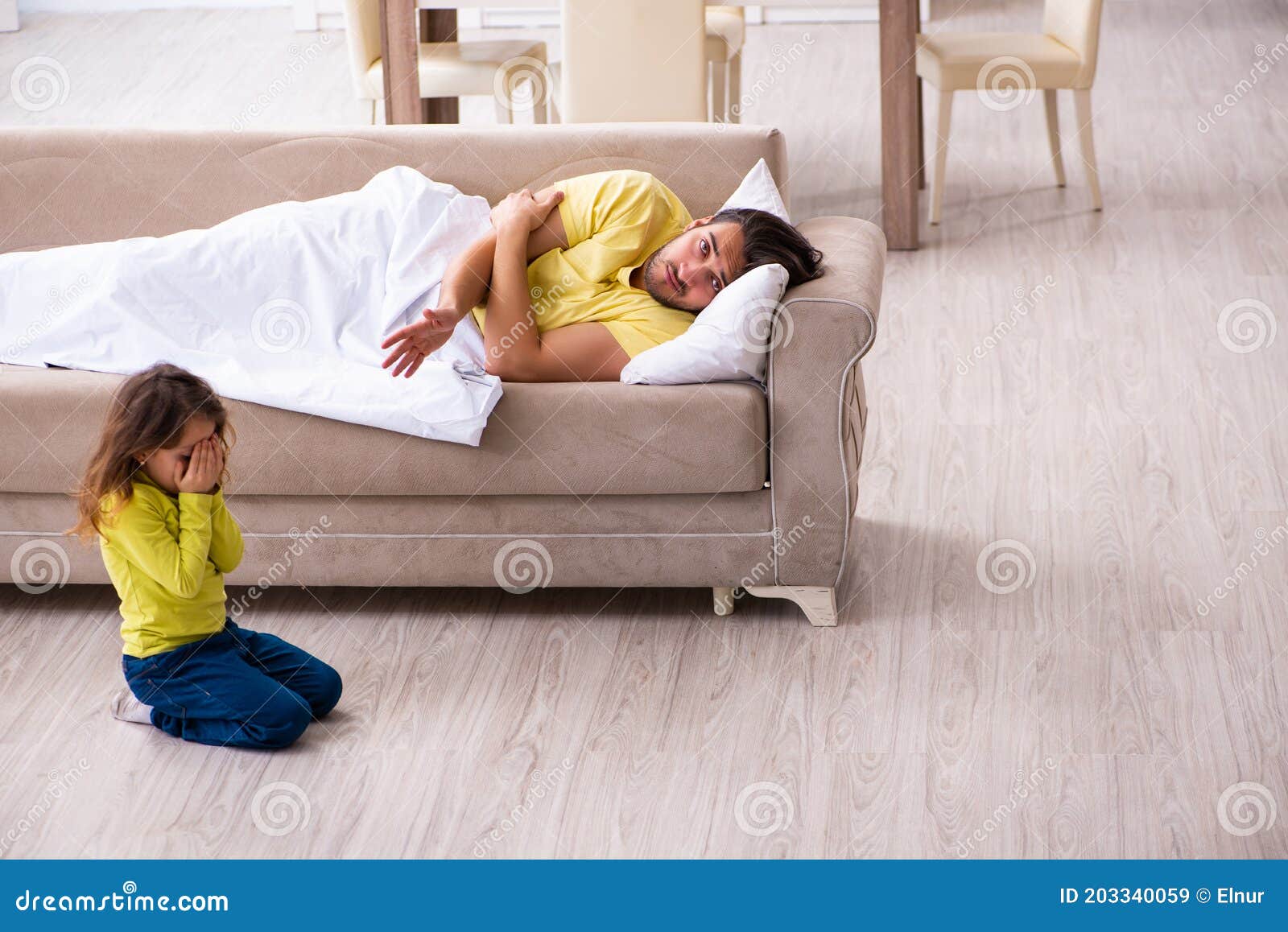 Small Girl Looking after Her Sick Father Stock Image - Image of ...