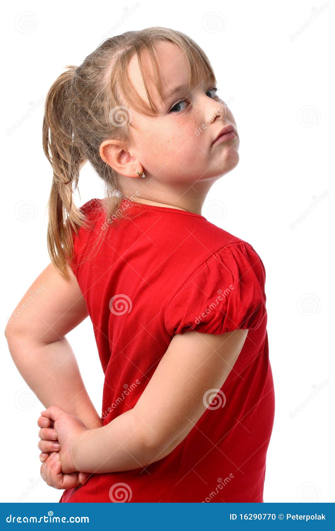 Small Girl Looking Over Shoulder Isolated on White Stock Photo - Image ...