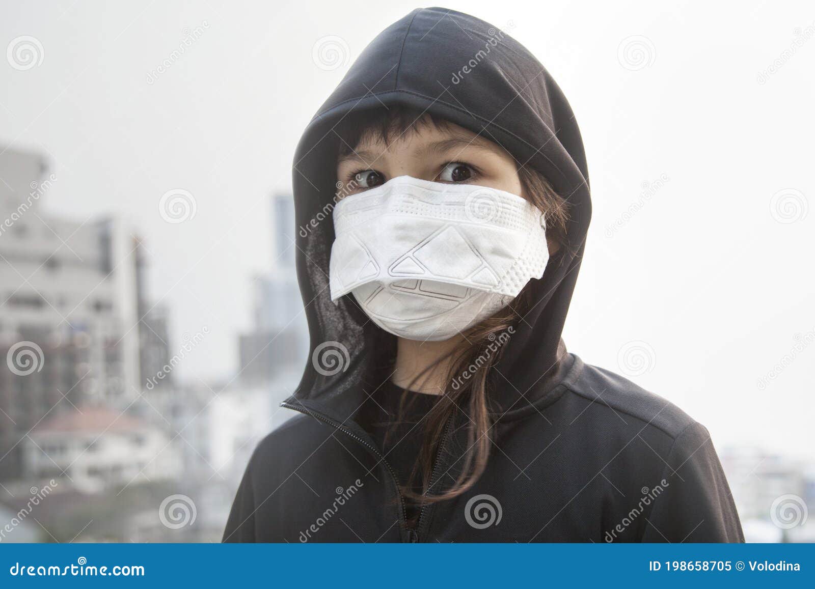 Small girl with mask stock image. Image of girl, double - 198658705
