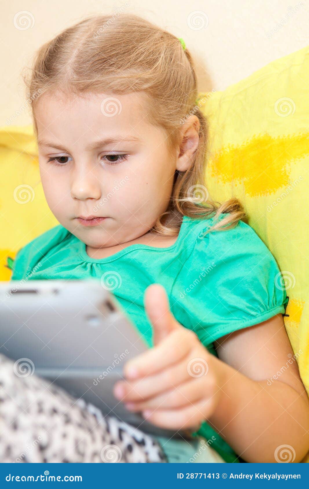 Small Girl Playing with the Tablet Pc Stock Image - Image of girl ...