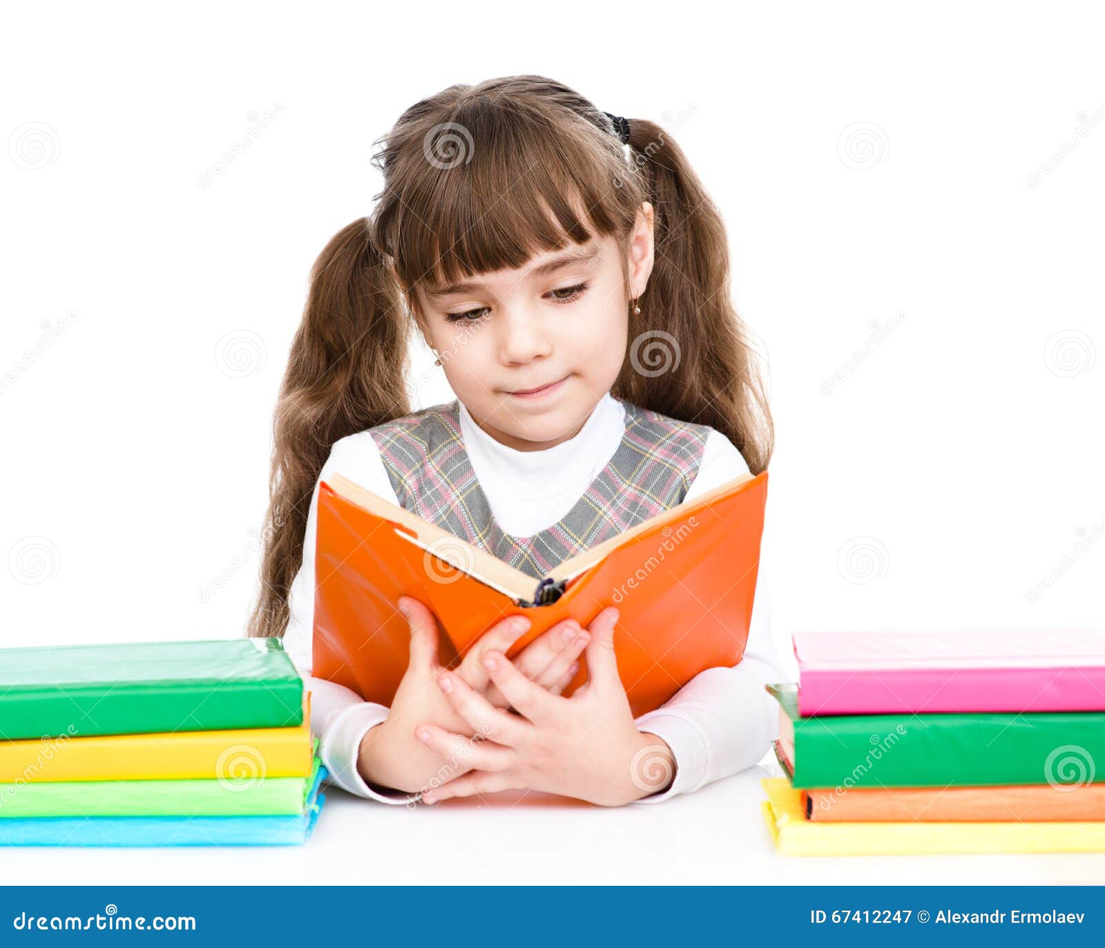 Small Girl Reading Book. Isolated on White Background Stock Image ...
