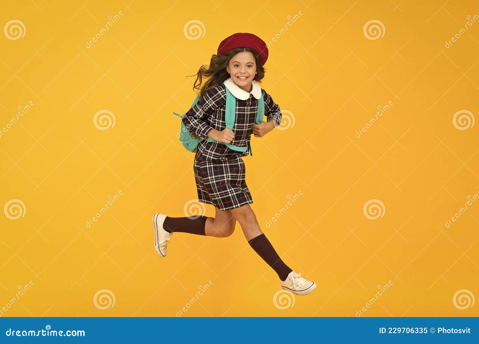 Small Girl Running To School, Study Stock Image - Image of jump ...