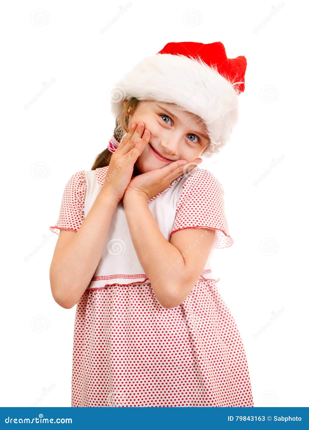 Small Girl in Santa Hat stock image. Image of face, gesture - 79843163