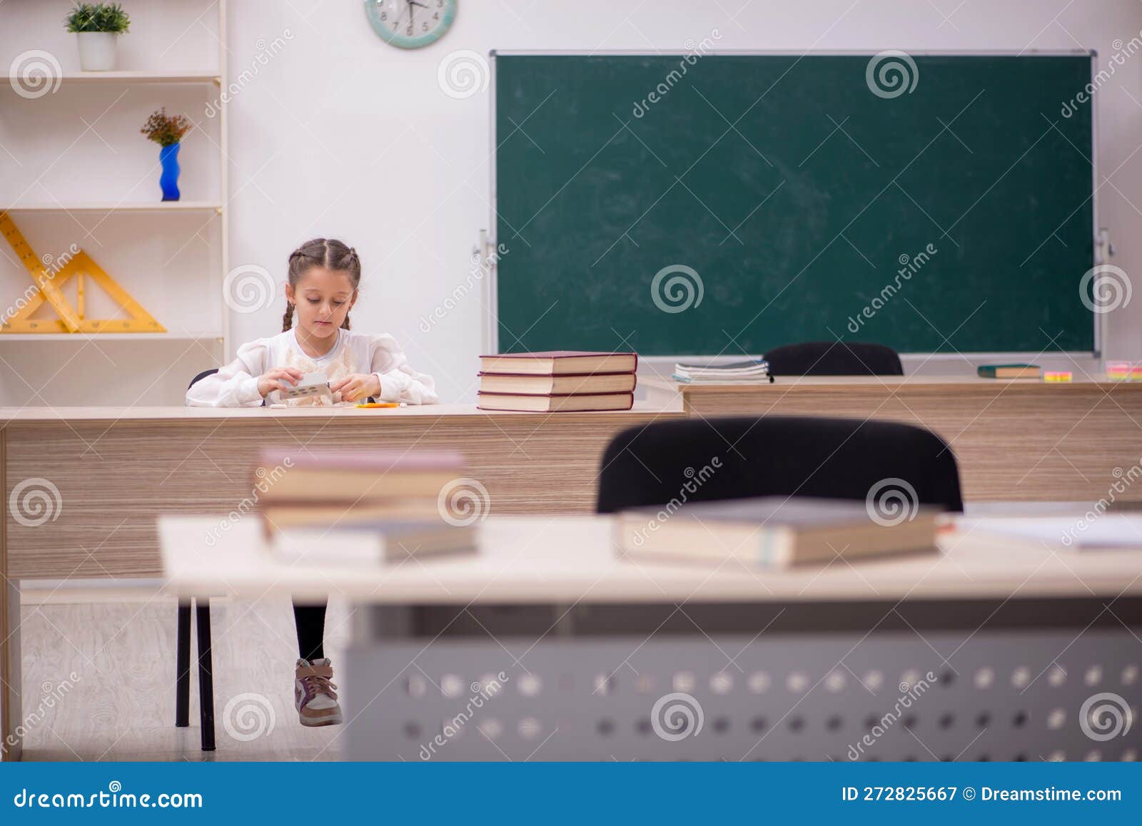 Small Girl Sitting in the Classroom Stock Image - Image of class ...