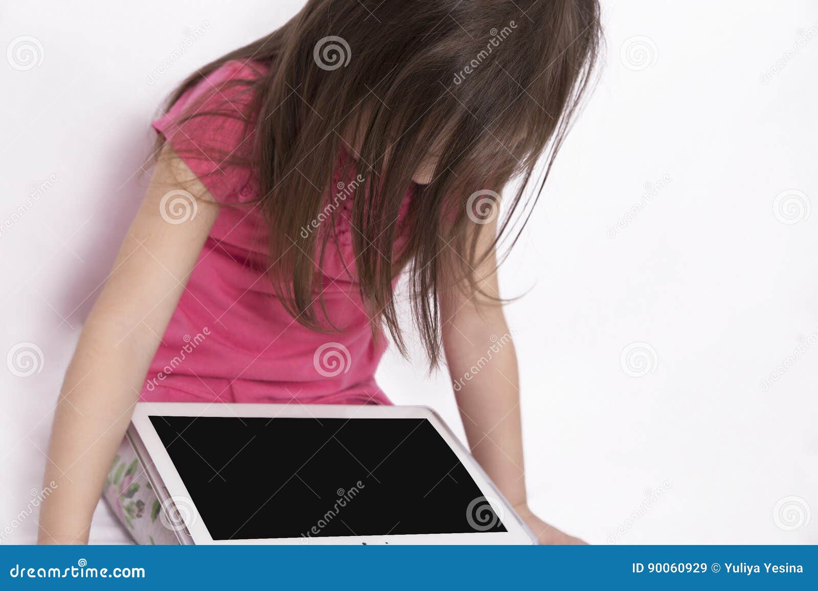 Small Girl with Tablet Computer on White Background Stock Image - Image ...