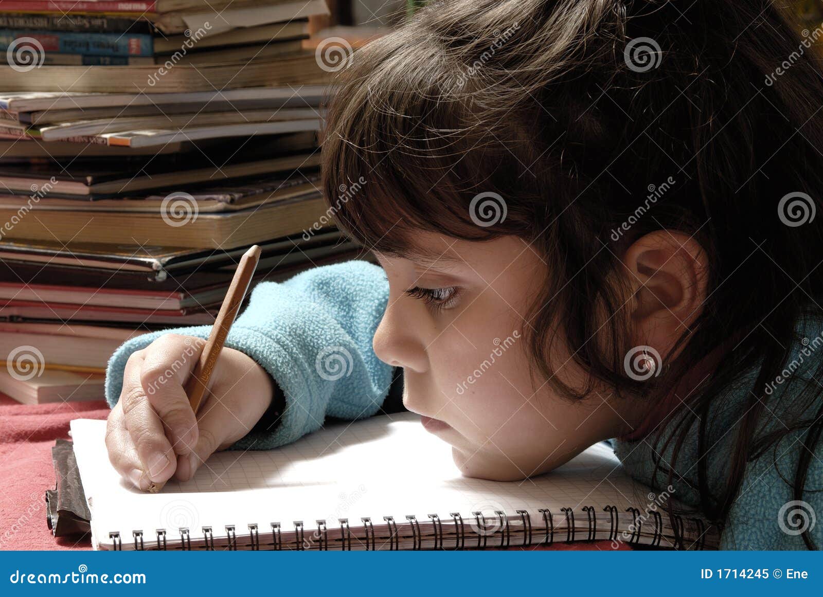 Small girl writing stock image. Image of learning, room - 1714245