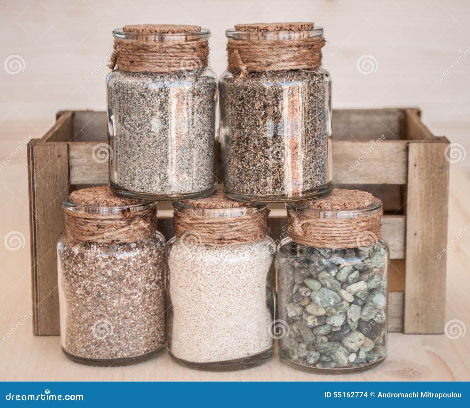Small Glass Bottles with Sand and Rocks Stock Photo - Image of tropical ...