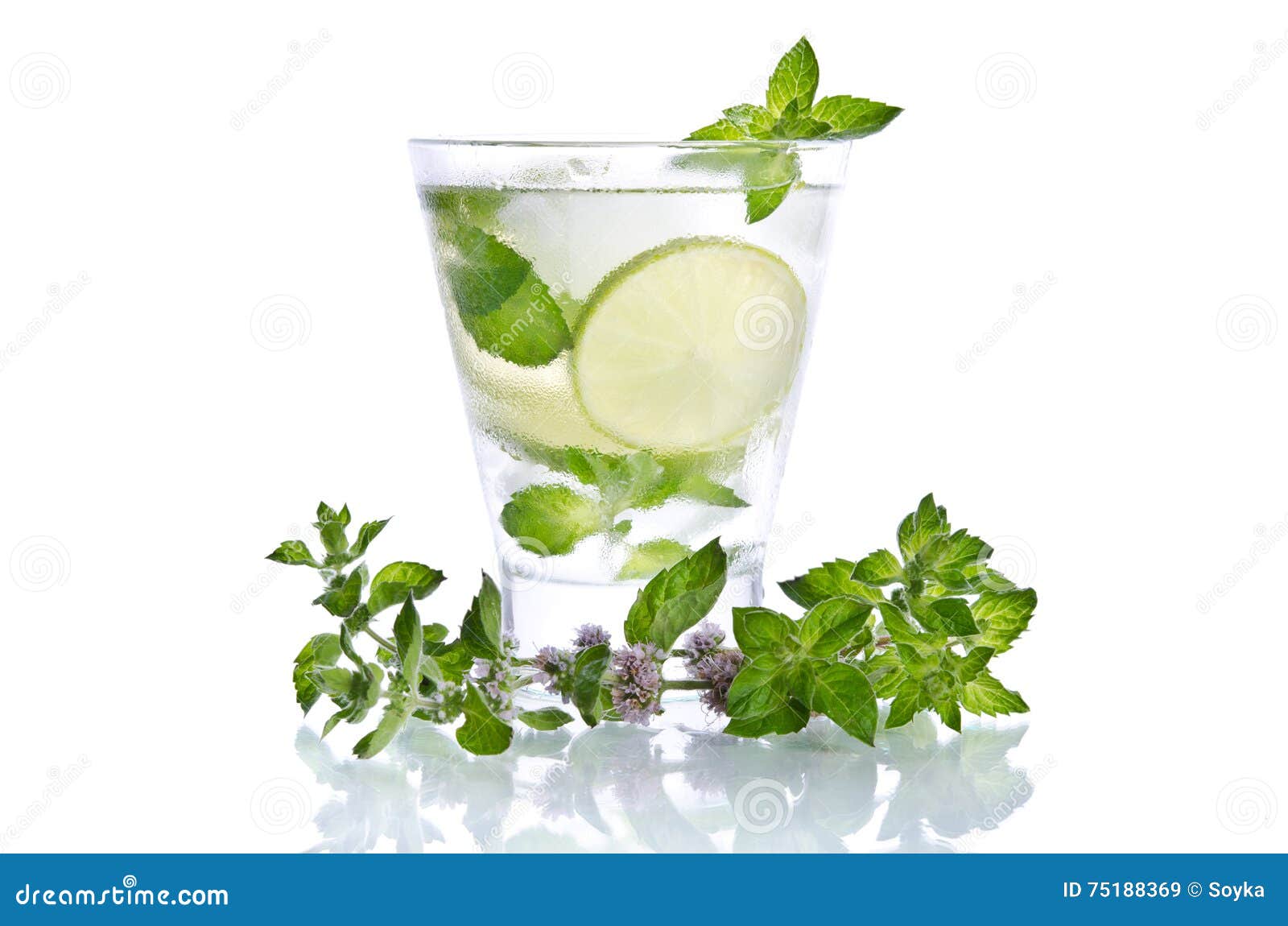Small Glass of Lemonade with Ice Mint and Lime Stock Image - Image of ...