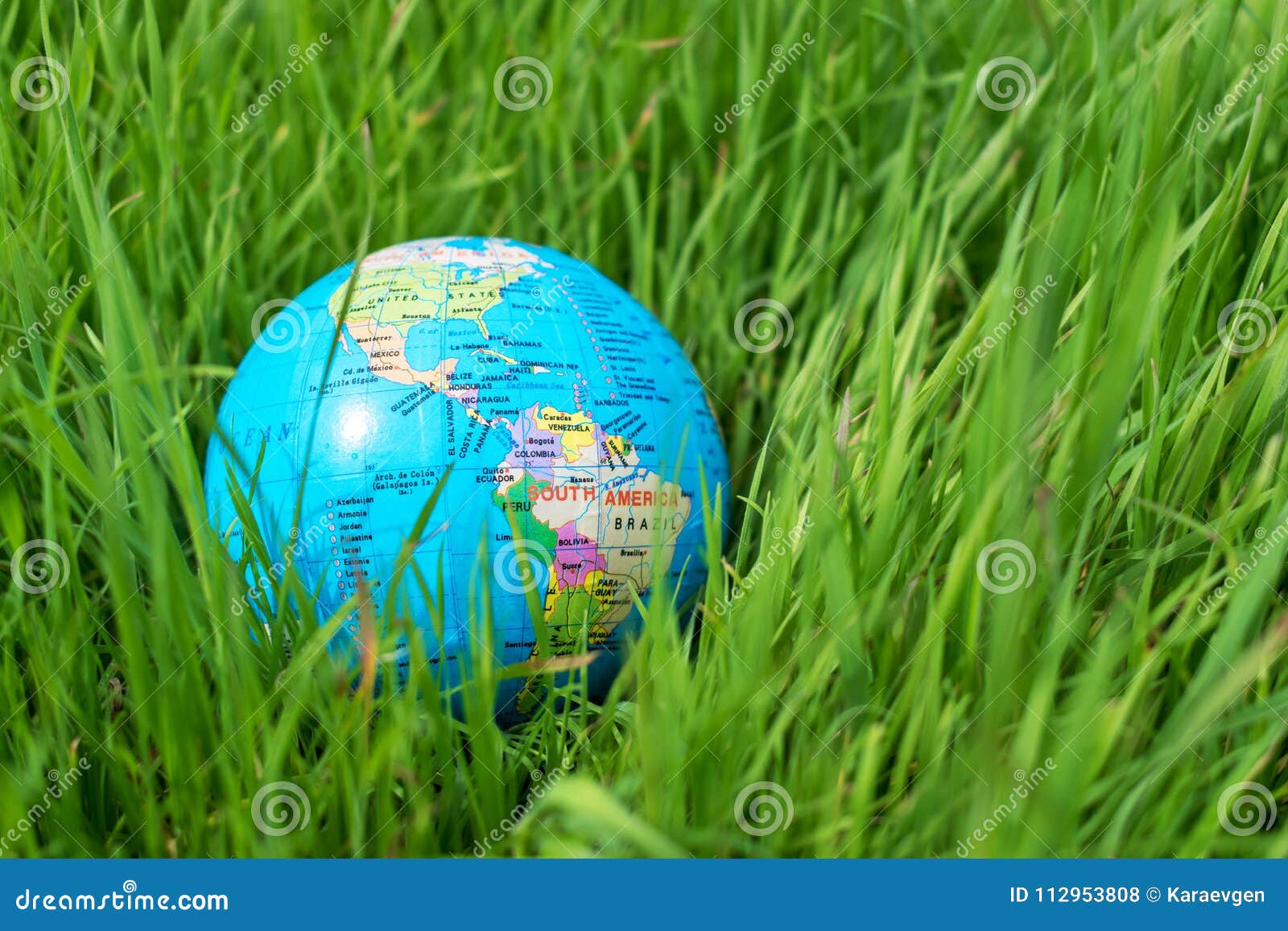 Small globe in the grass. stock photo. Image of globe - 112953808