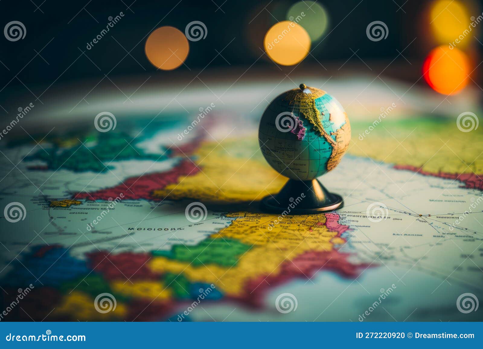 Small Globe Sits on Top of Map. Generative AI Stock Illustration ...