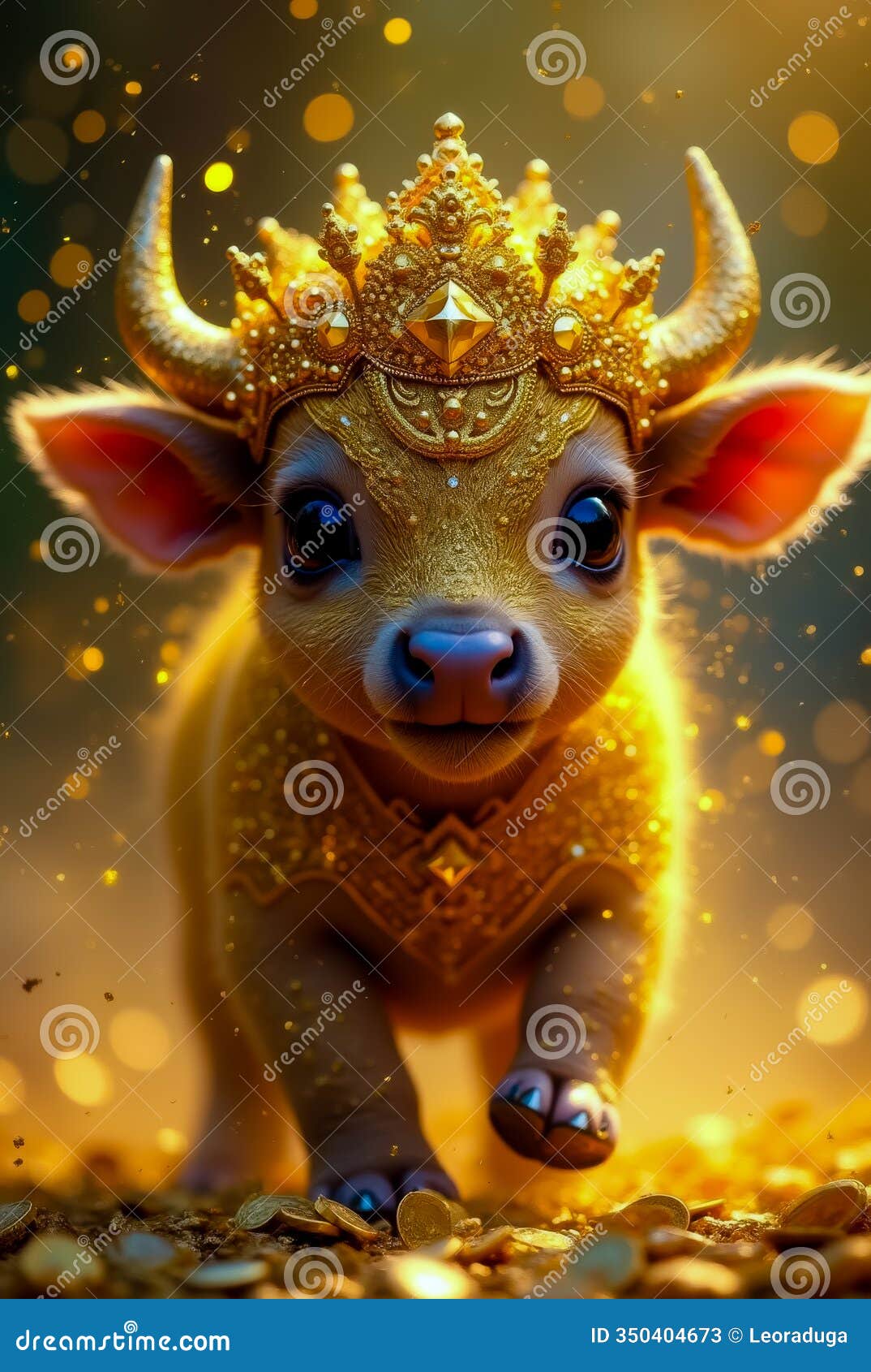 A Small Gold Cow with a Crown on Its Head Stock Illustration ...